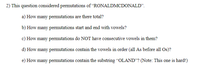 Solved 2) This question considered permutations of | Chegg.com