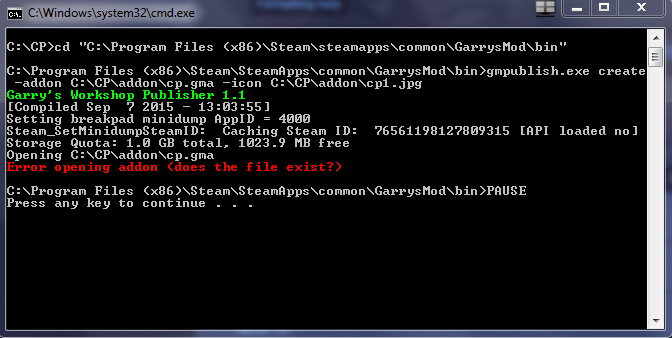 GMPublish.exe Error "Error Opening Addon (Does the file exist?) [NOT SOLVED] :: Garry's Mod Help ...