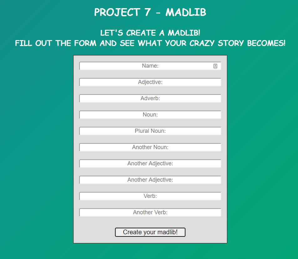 GitHub - loganpoynterdev/PHP-MadLib-Generator: Generate a Madlib with PHP GitHub - loganpoynterdev/PHP-MadLib-Generator: Generate a Madlib with PHP