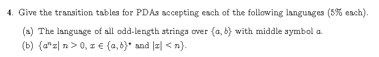 Solved 4. Give the transition tables for PDAs accepting each | Chegg.com