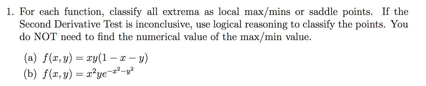 Solved 1. For each function, classify all extrema as local | Chegg.com