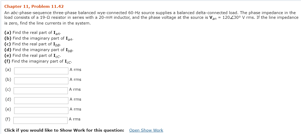 Solved Chapter 11, Problem 11.42 An abc-phase-sequence | Chegg.com