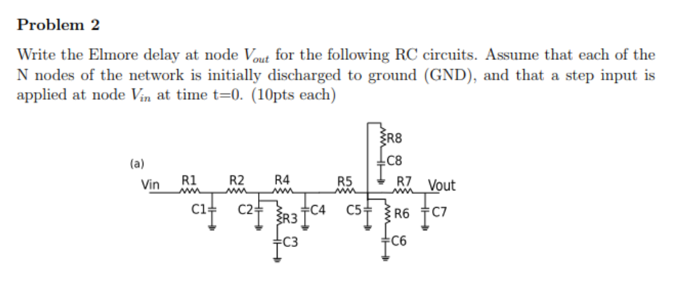 Problem2 Write the Elmore delay at node Vout for the | Chegg.com