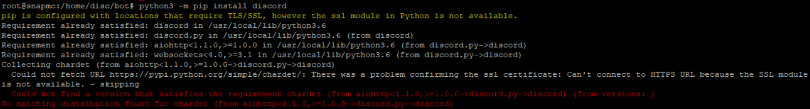 Python Discord Debian Module Not Found Python36 And Python27 Installed Stack Overflow