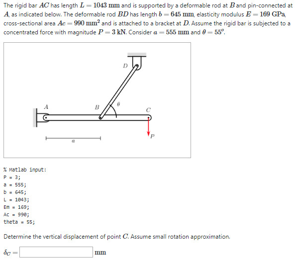 Solved The rigid bar AC has length L-1043 mm and is | Chegg.com