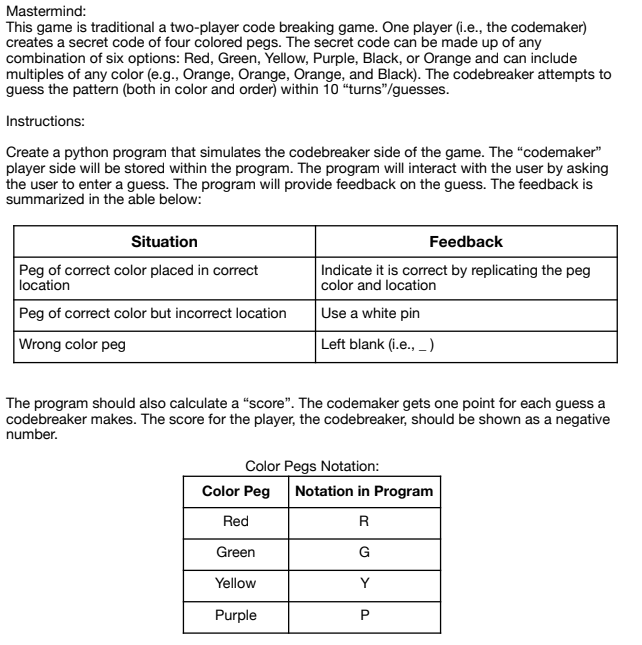 Mastermind This game is traditional a two-player code | Chegg.com