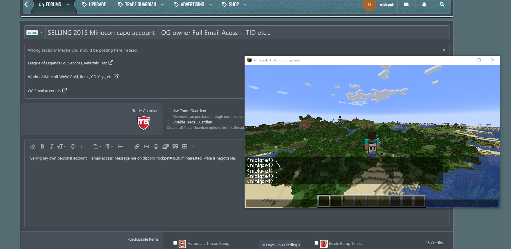 SELLING 2015 Minecon cape account Full Acess - OG owner - EpicNPC