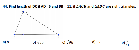Solved Find length of DC if AD = 5 and DB = 11, if Delta ACB | Chegg.com