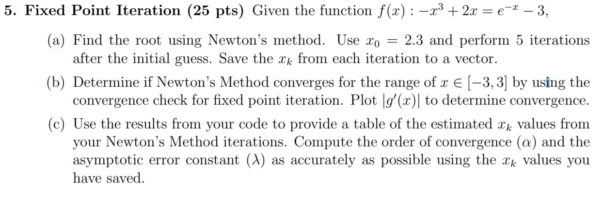 Solved 5. Fixed Point Iteration (25 pts) Given the function | Chegg.com