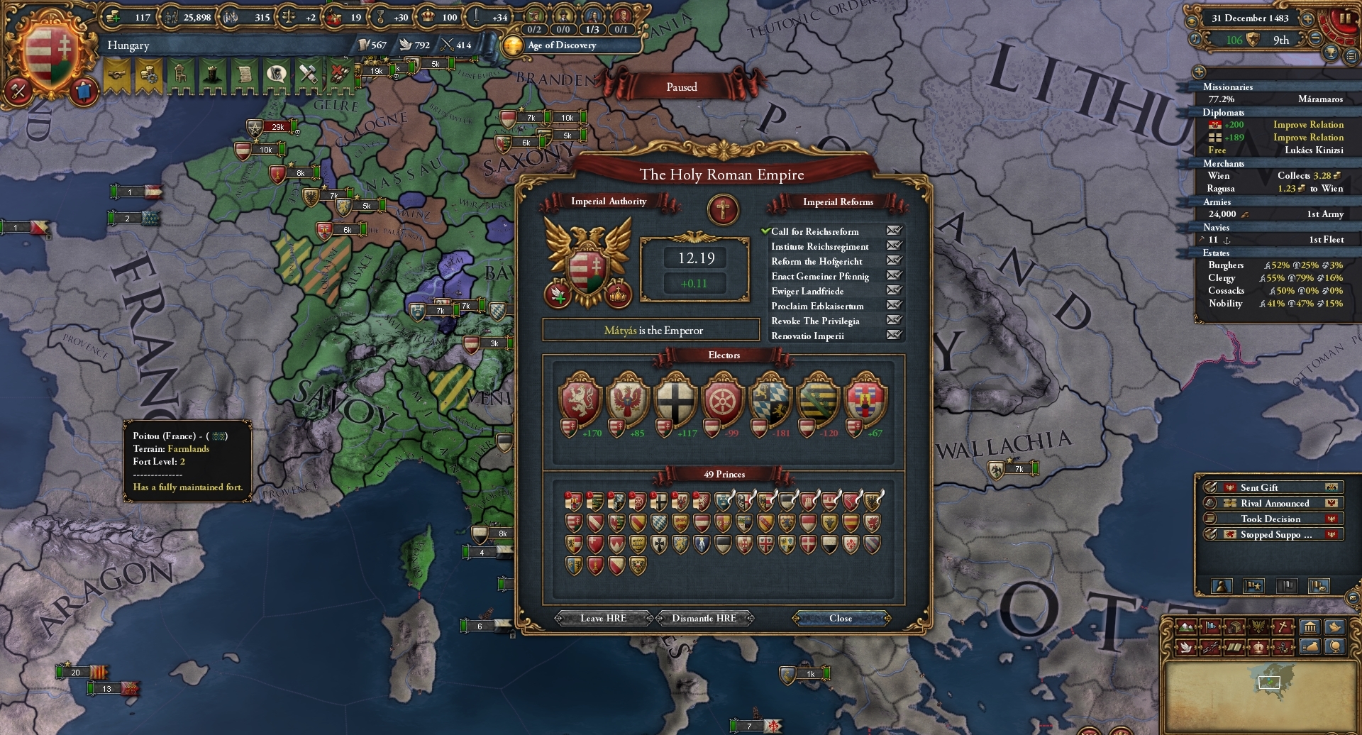 Trying out Hungary, for the diet in 1445, Take the Hunyadi or von ...