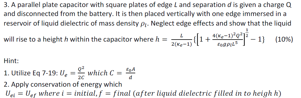 Solved 3. A parallel plate capacitor with square plates of | Chegg.com