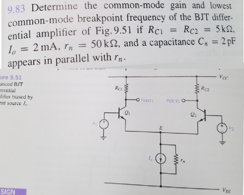 Solved 9.83 Determine the common-mode gain and lowest | Chegg.com