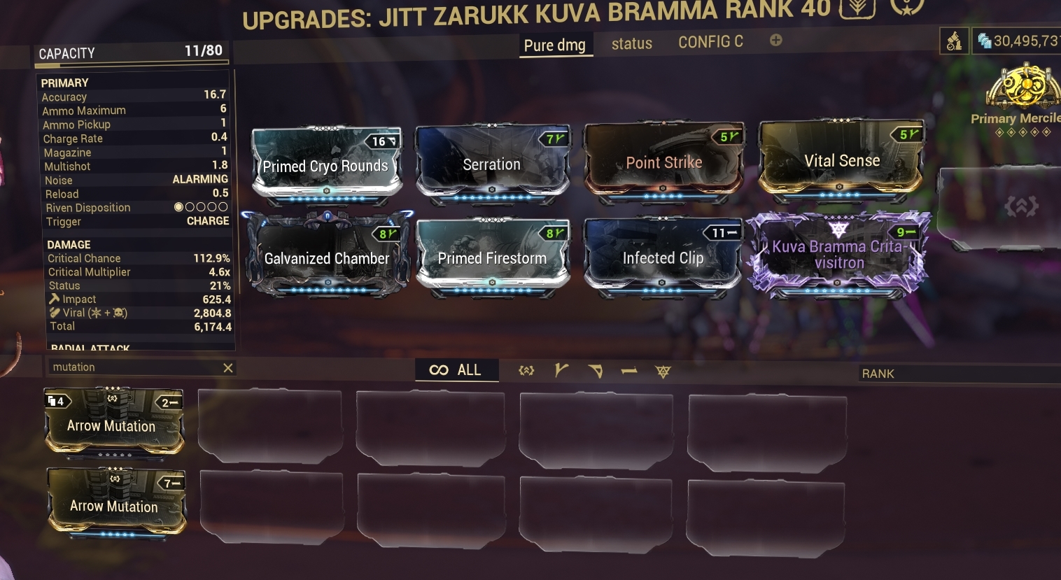 Cannot put on Primed Sniper Ammo mutation on Rubico Prime and other snipers (bramma, ogris ...