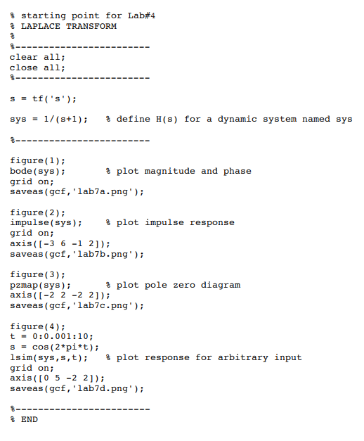 starting point for Lab#4 % LAPLACE TRANSFORM ---- -- | Chegg.com