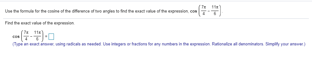 Solved ssion, cos46 Use the formula for the cosine of the | Chegg.com