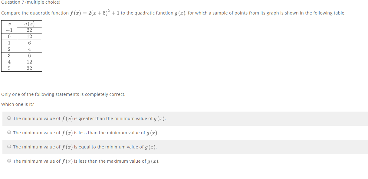 Solved Question 7 (multiple choice) Compare the quadratic | Chegg.com