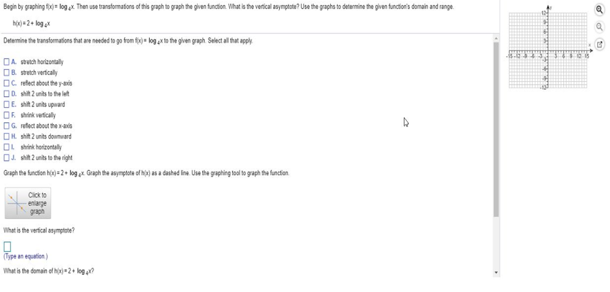 Solved Begin by graphing log 4x Then use transformations o | Chegg.com