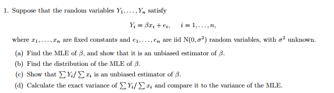 Solved 1. Suppose that the random variables Y... Yn satisfy | Chegg.com