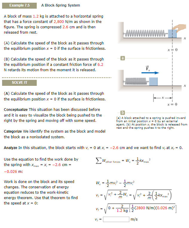 Solved Example 7.5 A Block-Spring System A block of mass 1.2 | Chegg.com