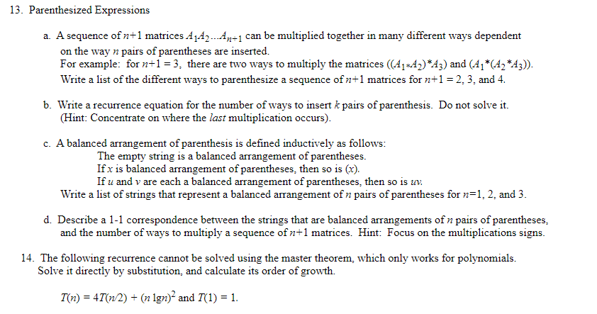 13. Parenthesized Expressions a. A sequence of n+1 | Chegg.com