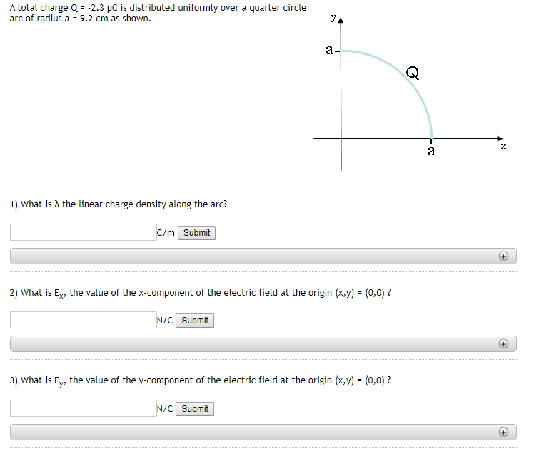 Solved A total charge Q = -2.3 UC is distributed uniformly | Chegg.com
