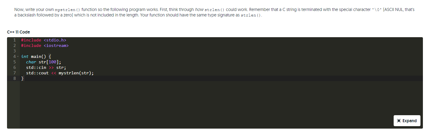 Solved Now, write your own mystrlen function so the | Chegg.com