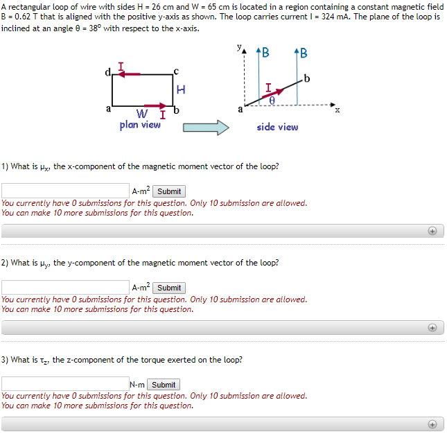 Solved A rectangular loop of wire with sides H = 26 cm and W | Chegg.com