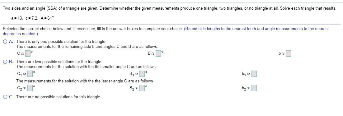 Solved Two sides and an angle (SSA) of a triangle are given. | Chegg.com