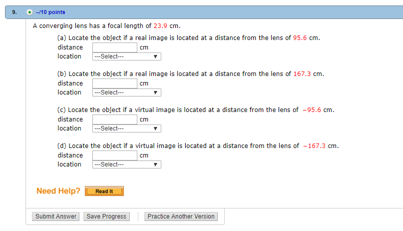 Solved 9. -/10 points A converging lens has a focal length | Chegg.com