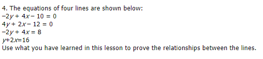 Solved 4. The equations of four lines are shown below: -2y + | Chegg.com
