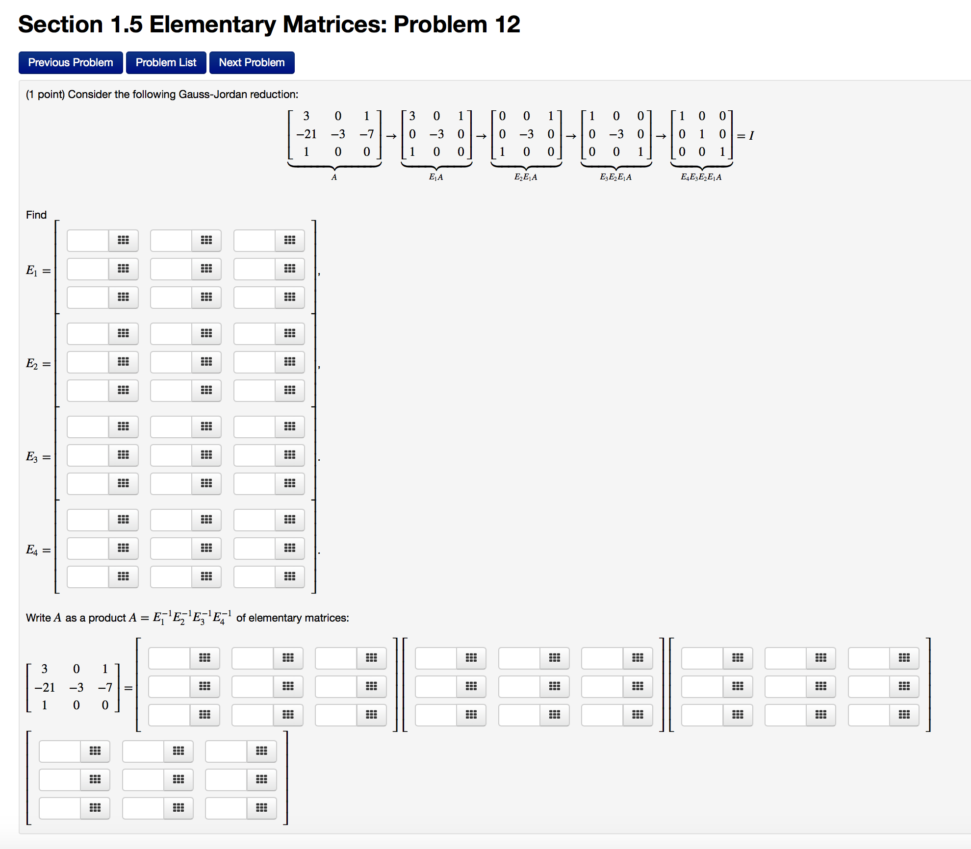Solved Section 1.5 Elementary Matrices: Problem 12 Previous | Chegg.com