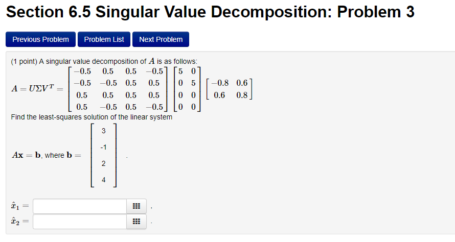 Solved Section 6.5 Singular Value Decomposition: Problem 3 | Chegg.com