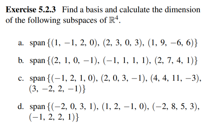 Solved Exercise 5.2.3 Find a basis and calculate the | Chegg.com