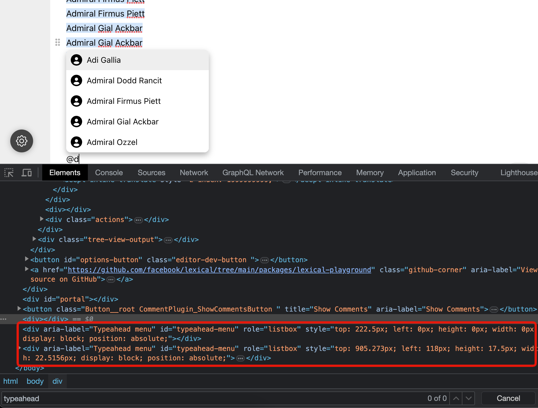 Bug Typeahead Menu Anchor Element Doubling Up · Issue 4607 · Facebooklexical · Github