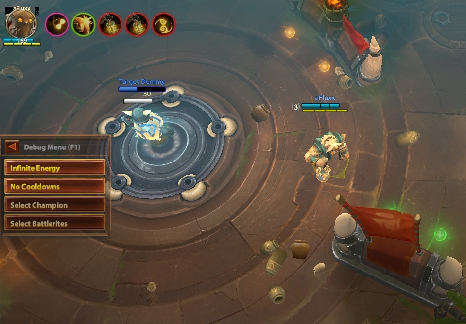 I somehow managed to get the target dummy (allie) in the middle of the area during Practice ...