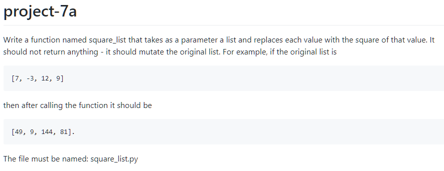 Solved project-7a Write a function named square_list that | Chegg.com