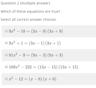 Solved Which of these equations are true? Select all correct | Chegg.com