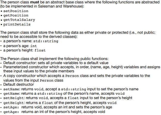 Solved The person class must be an abstract base class where | Chegg.com