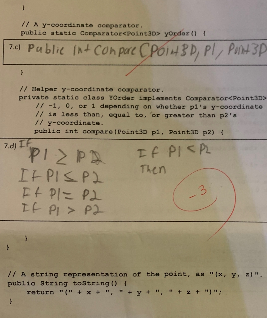 Solved 7. (15 points )The data type Point3D is comparable. | Chegg.com