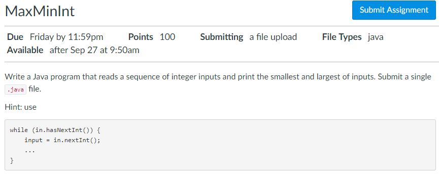 Solved MaxMinlnt Submit Assignment Submitting a file upload | Chegg.com