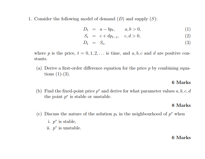 Solved 1. Consider the following model of demand (D) and | Chegg.com Solved 1. Consider the following model of demand (D) and | Chegg.com