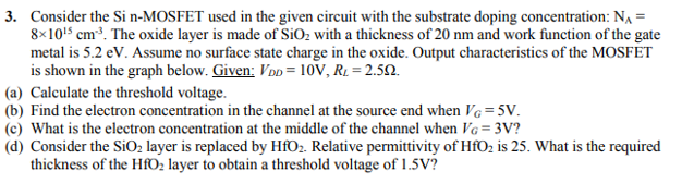 Solved 3. Consider the Si n-MOSFET used in the given circuit | Chegg.com