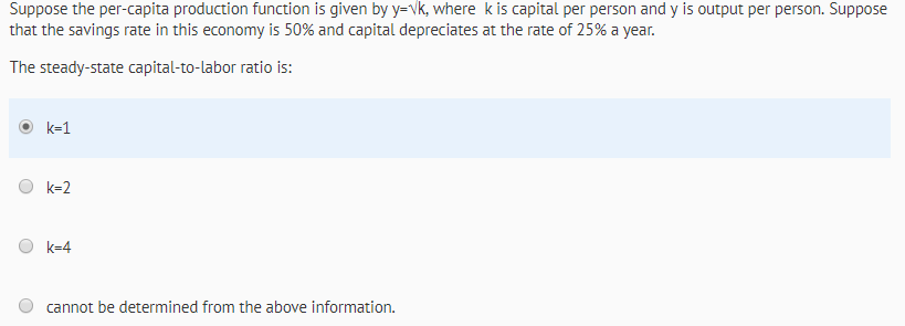 Solved Suppose the per-capita production function is given | Chegg.com