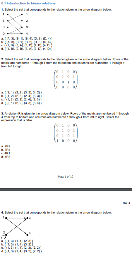 Solved 6.1 Introduction to binary relations 1: Select the | Chegg.com
