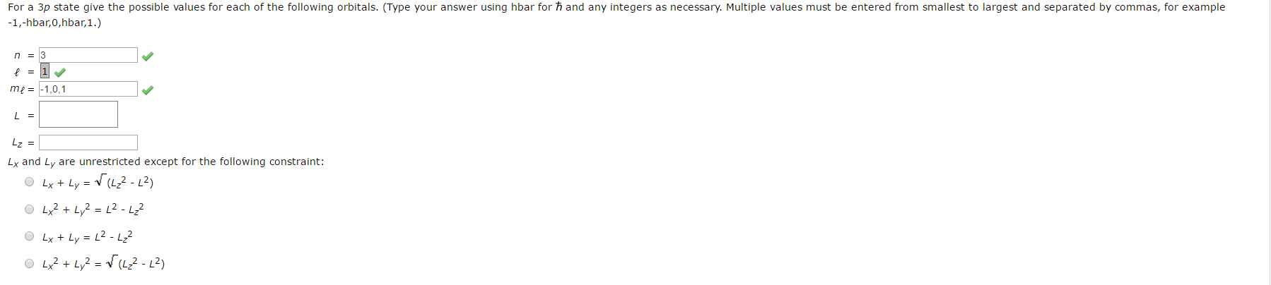 Solved For a 3p state give the possible values for each of | Chegg.com
