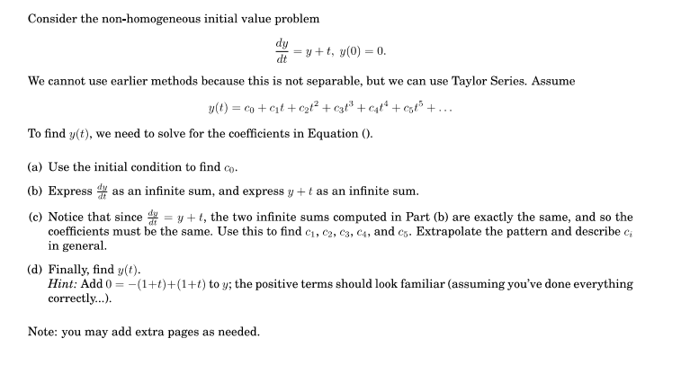 Solved Consider The Non Homogeneous Initial Value Problem