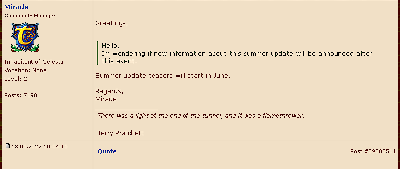 Mirade just confirm that Summer Update teasers will start on June. : r/TibiaMMO