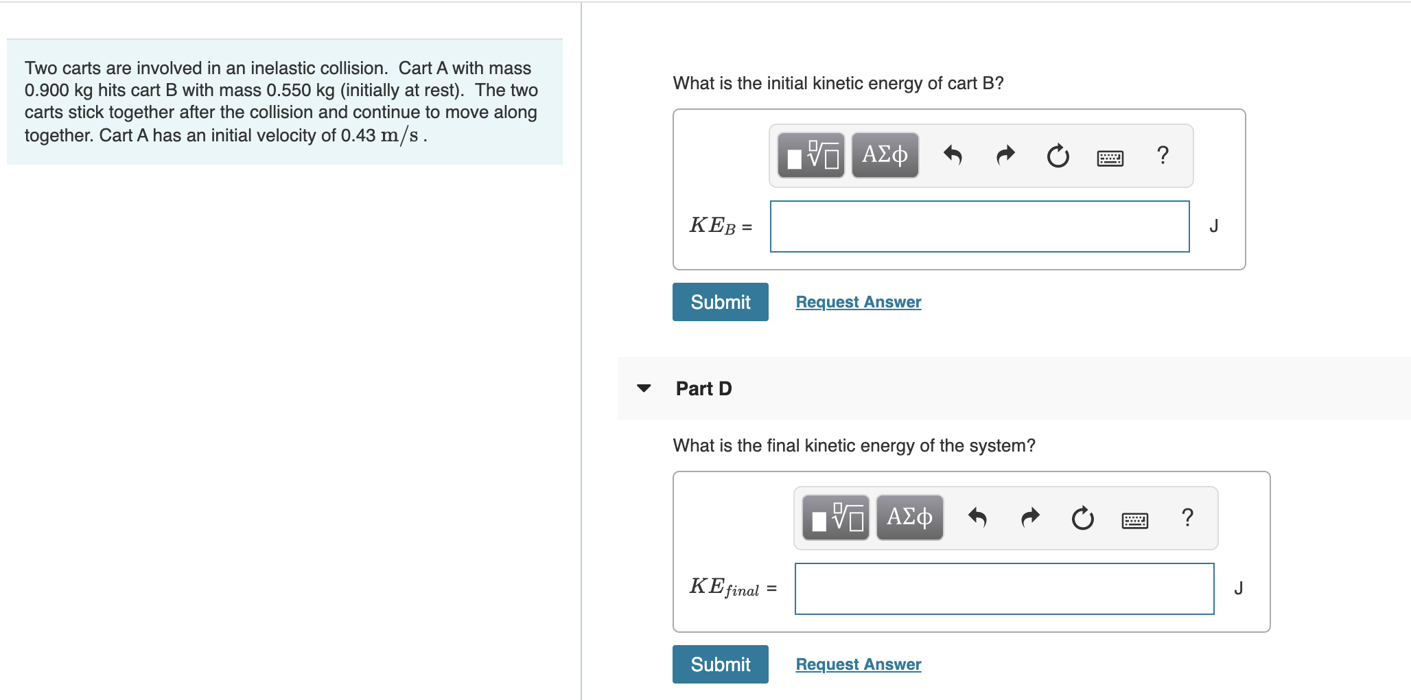 Solved What is the initial kinetic energy of cart B? Two | Chegg.com