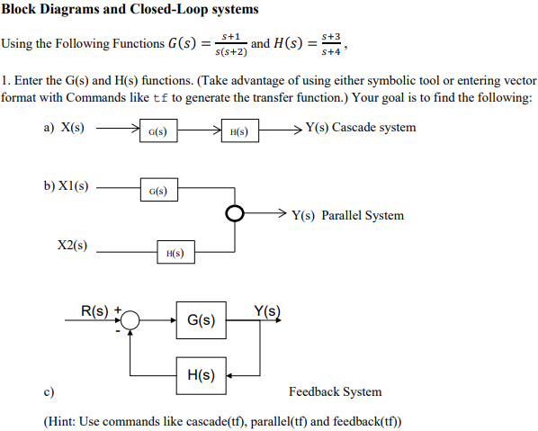 Solved Block Diagrams and Closed-Loop systems Using the | Chegg.com