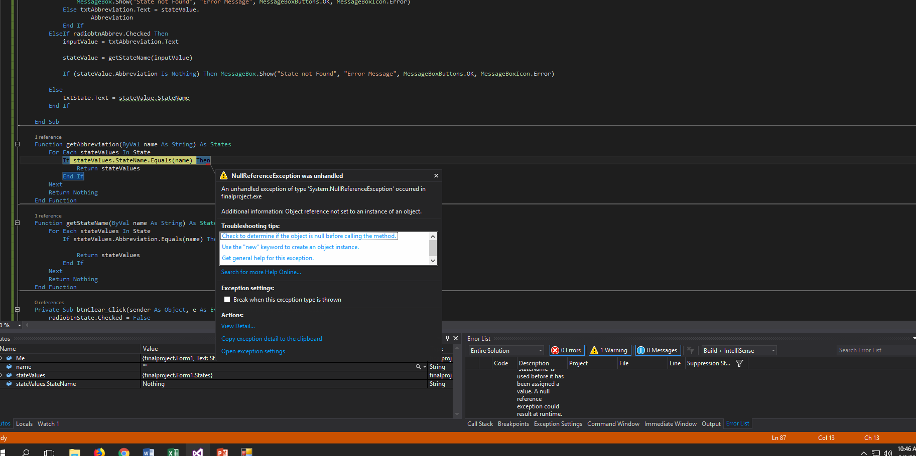 [VB 2015] Help Creating a Program that looks up States and State ...
